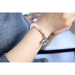 Falari Elephant Lucky Charm Natural Stone Bracelet Rose Quartz B2448-RQ