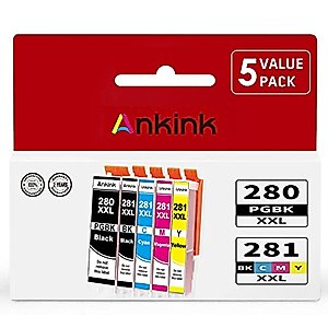 Ankink Compatible Ink Cartridges 280 281 XXL for Canon PGI-280XXL CLI-281XXL Combo 280 281XL PGBK for Pixma TR8520 TR8620 TR8600 TR8500 TR7520 TS6120 TS6220 TS9120 TS6320 TS8300 Printer (5-Pack)