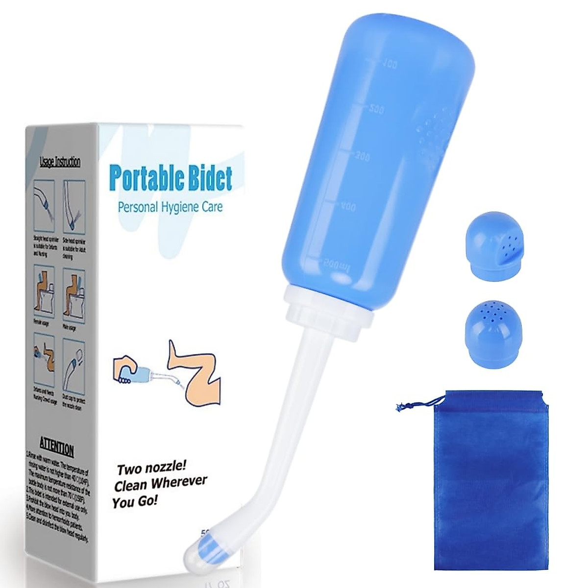 17oz Peri Bottle Handheld Bidet Sprayer for Toilet Portable Travel Bidet Bottle for Postpartum Perineal Care Hemorrhoid Treatment Female Vaginal Sprayer Anal Cleanser Bidet Sprayer Kit with Carry Bag