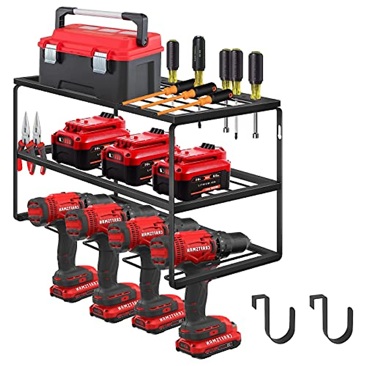 Dosker Tool Organizer Fathers Day Gifts Wall Shelf Mounted Garage Storage Rack 3 Layers Heavy Duty Metal Drill Holder Utility Storage Rack Garage, Workshop and Warehouse for Men Dad Gifts 1PC