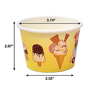 Gift Boutique 48 Count Ice Cream Treat Snack Cups 10 Oz. Disposable Paper Cup Dessert Ices Bowls Ice Cream Truck with Cones and Pops Design For Frozen Treats Cupcakes Party Favor Supplies Decorations