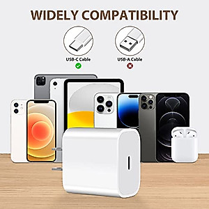 XNMOA 20W USB C PD Wall Charger, Type C Power Adapter with 3FT Charger Cord for iPhone 14 13 12 11 Pro Max, iPad Pro, Phone Charger Cable 3ft Quick Charge Data Sync Cord with Wall Plug with USB C