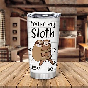 Hyturtle Personalized Gifts For Sloth Lover - You're My Sloth Custom Name Couple Stainless Steel Tumbler 20oz With Lid - Idea Animal Lover Gifts For Couple, Women And Man On Birthday, Christmas