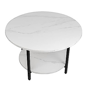 TOYSINTHEBOX Round Coffee Tables, Accent Table Sofa Table Tea Table with Storage 2-Tier for Living Room, Office Desk, Balcony, Wood Desktop and Metal Legs, White 27.6 Inches
