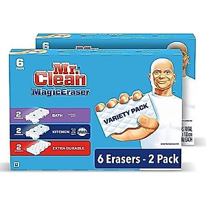 Mr. Clean Magic Eraser Variety Pack (with Bath, Kitchen, and Extra Durable Cleaning Pads), Bathroom, Shower, and Oven Cleaner, 12 Count, 6 Count (Pack of 2)