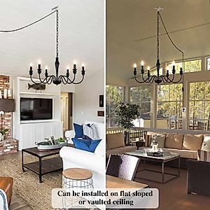 ETONIMERR Plug in Chandelier Lighting with Cord Black Farmhouse Chandelier for Dining Room Light Fixture Plug in Pendant Light for Kitchen Island Outdoor Chandelier for Gazebo Porch