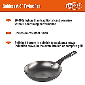 GSI Outdoors Guidecast 8” Frypan I Cast Iron, Lightweight, Gourmet Frying Pan, Camp Cookware