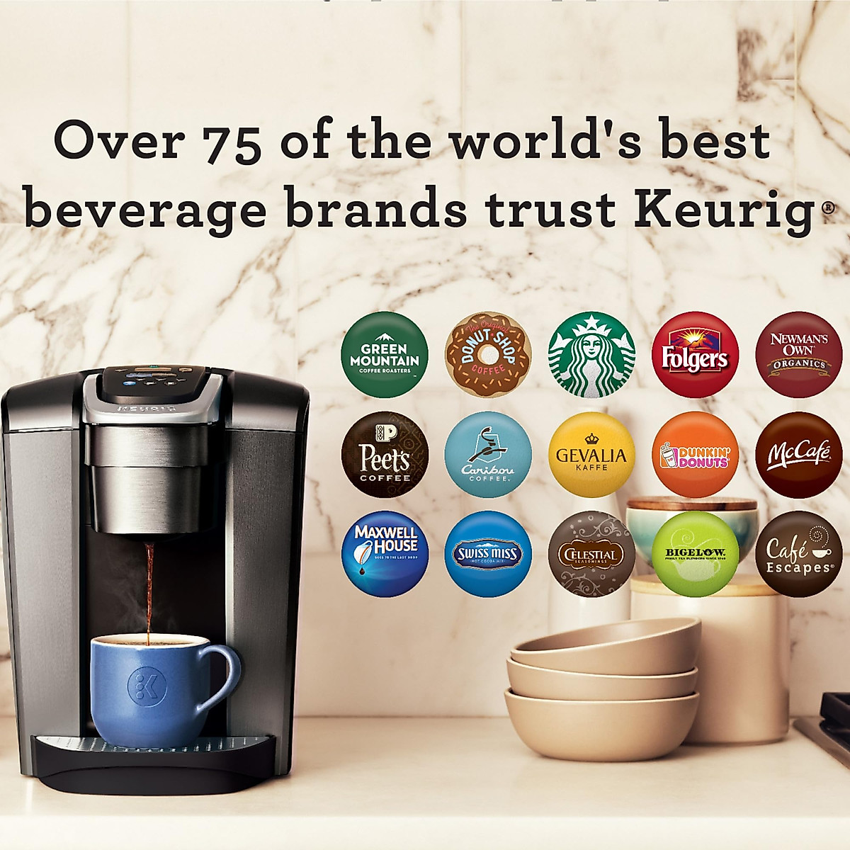 Keurig K-Elite Coffee Maker, Single Serve K-Cup Pod Coffee Brewer, With Iced Coffee Capability, Brushed Slate