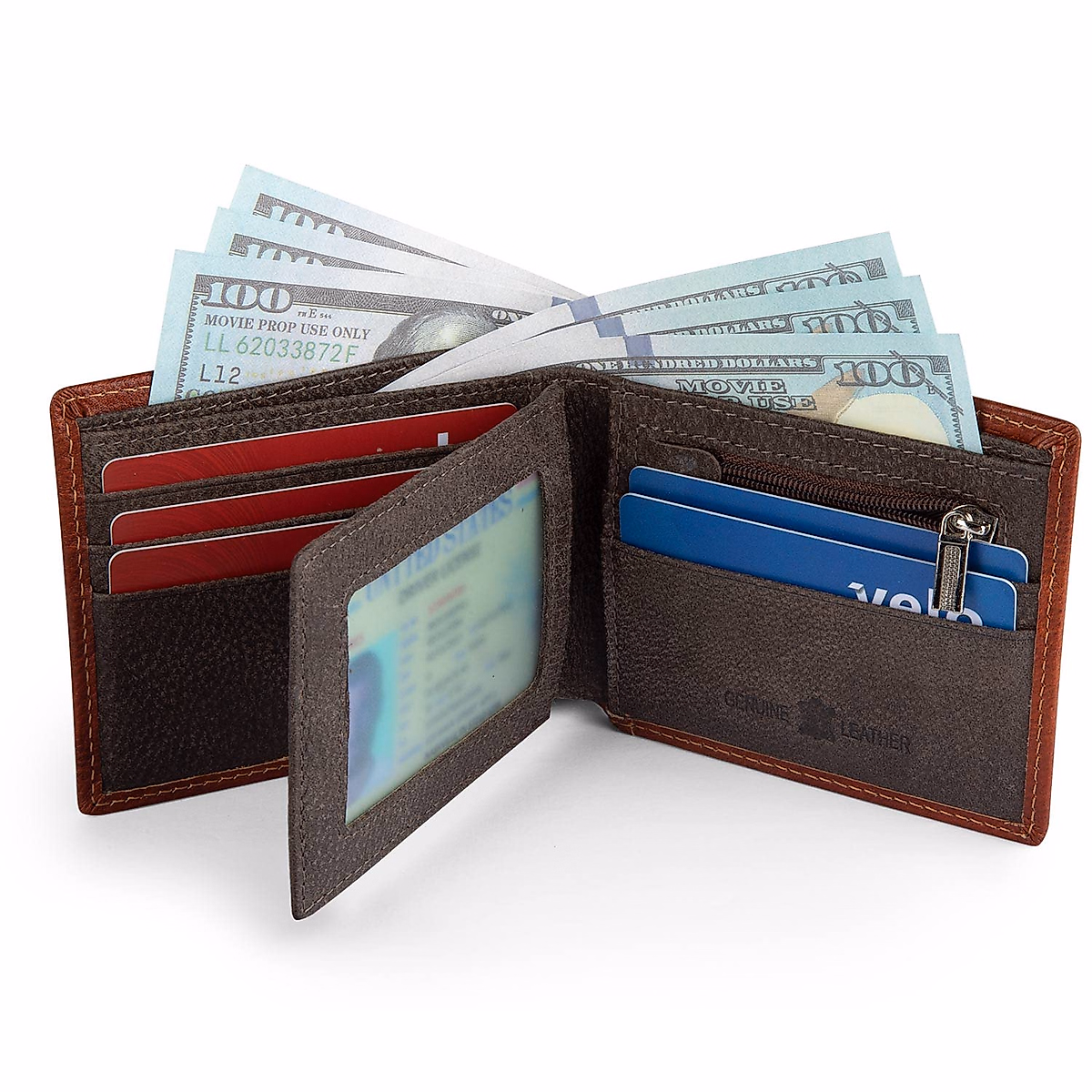 Tidoneam Leather Folding Wallet RFID Shielded Wallet With Personalized Photo Inter-layer Perfect Holiday Memorial Gift Birthday Gift for Men Husband Dad Son (Red)