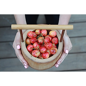 Bamboo Baskets With Wooden Handle - 2 Pieces | Small Decorative Wood Bowls For Snacks Fruit Basket And Berry Basket | gift baskets empty | Zen Decor Basket, Flower Girl Basket