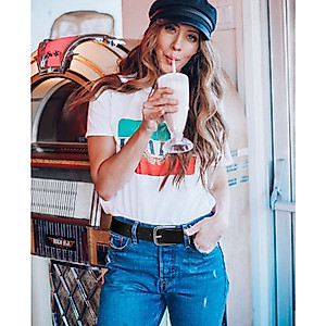 WHIPPY Women Casual Leather Belt for Jeans Pants, Fashion Ladies Waist Dress Belt Silver Buckle Black L