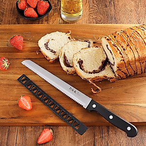 HAMMER IRON ALLEY Bread Knife, HIA Stainless Steel 8 inch Serrated Bread Knife, Perfect for Homemade Bread, Bagels and Cake, Knife Cover Included, Dishwasher Safe (8 inch Blade with 5 inch Handle)