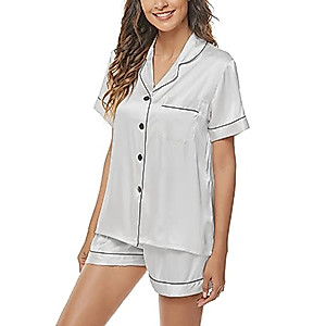 Eilshoji Pajamas for Women Shorts Set, 2 Piece Satin Silk Sleepwear Pj Lounge Sets (White,XL)