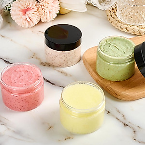 Qeirudu 4 oz Plastic Jars with Lids and Labels, 24 Pack BPA Free Empty Containers Clear Round Cosmetic Jars for Sugar Scrubs, Body Butter, Lotion, Creams