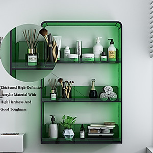 GRIPITHPY Large Acrylic Wall Mounted Bathroom Shelves, Tiered Large Capacity Makeup Floating Rack, Punch-Free Storage Organizer for Dresser, Bathroom, Toile(15.7x3.1x35.4in, Transparent)