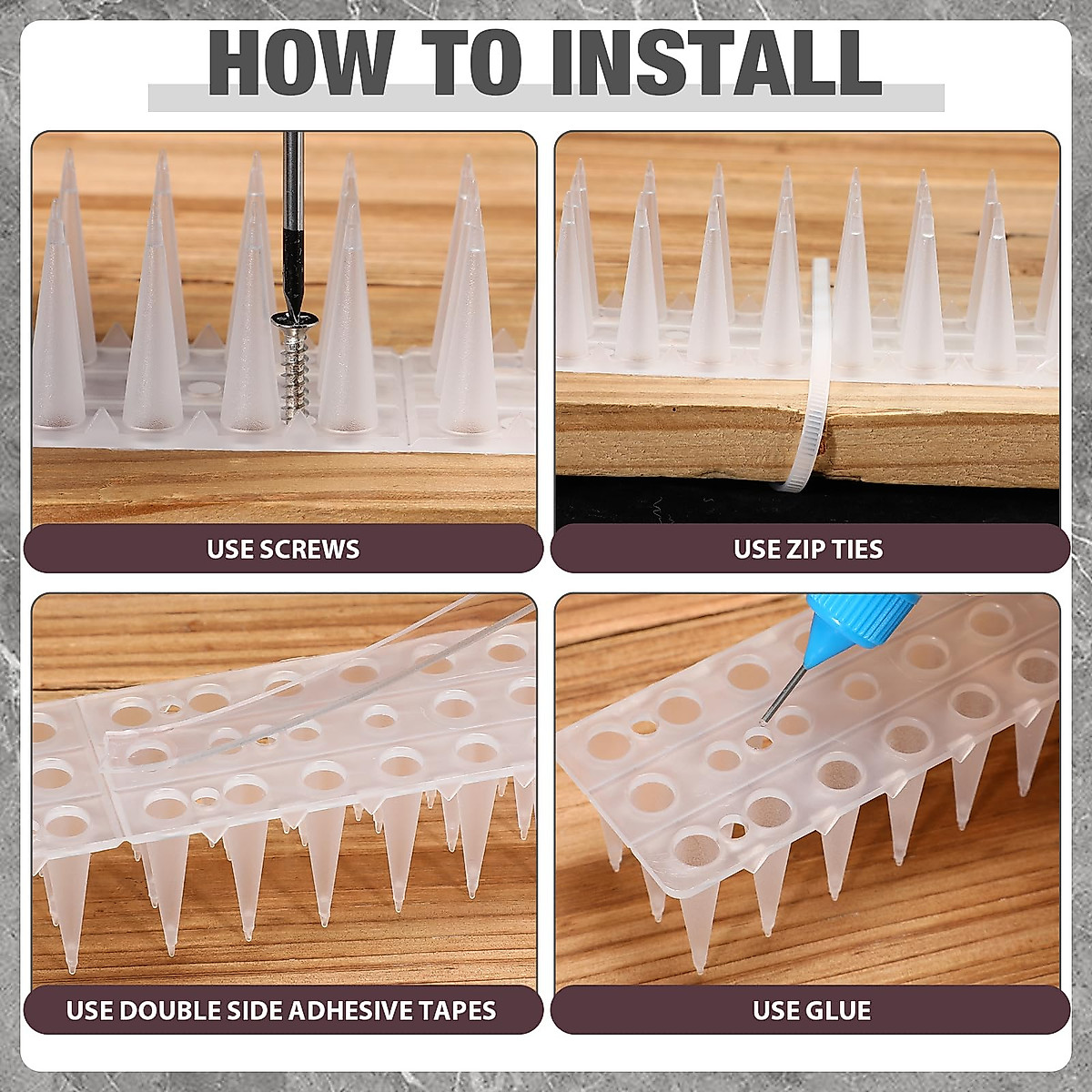 Geetery 48 Pack Bird Spikes Bulk Transparent Plastic Bird Spikes for Small Birds Squirrel Pigeon Spikes Bird Spikes for Animal Outdoor, Fence Spikes for Garden Wall Railing Roof