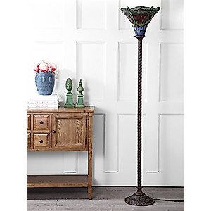 JONATHAN Y JYL8002B Dragonfly Tiffany-Style 71&quot; Torchiere Floor Lamp, Tiffany, Traditional, Art Nouveau Style, Elegant, Office, Living Room, Family Room, Dining Room, Bedroom, Foyer, Bronze/Green