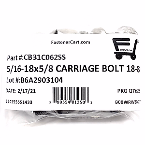 5/16-18x5/8 Carriage Bolts Stainless Steel 18-8 (25 Pieces)