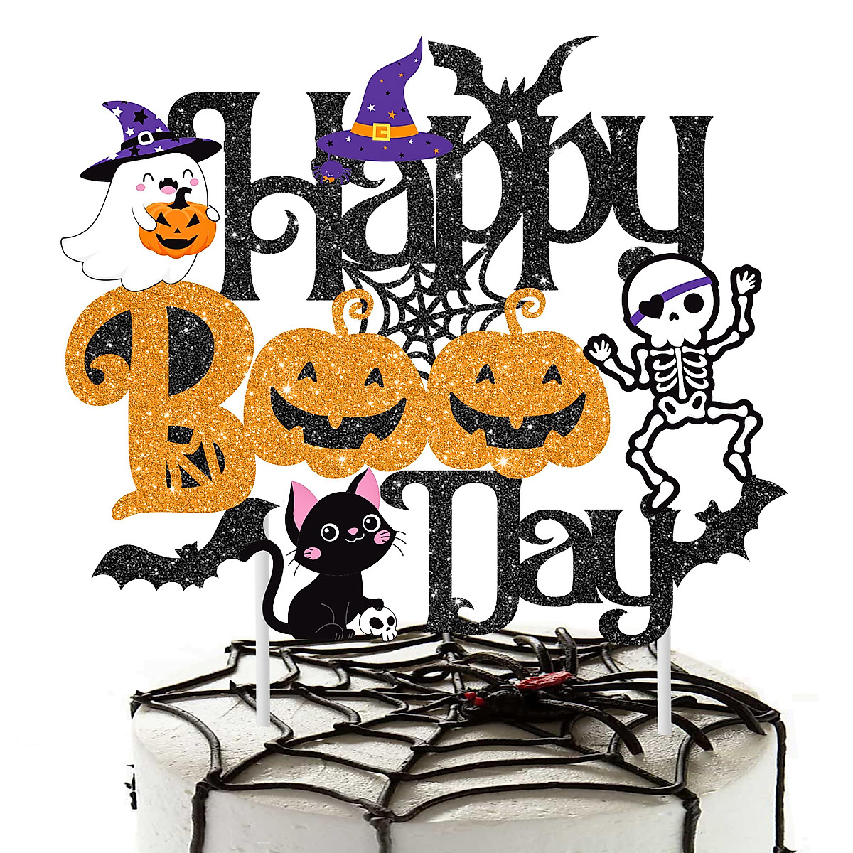 Halloween Happy Boo Day Cake Topper Glittery Halloween Little Boo Party Cake Topper Halloween Baby Shower Decoration for Spooky House Ghost Bat Pumpkin Theme Birthday Party Baby Shower Supplies