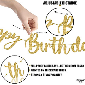 KatchOn, Glitter Gold Happy Birthday Banner - Pre-Strung, No DIY | Butterfly Birthday Banner | Gold Happy Birthday Sign for Girls, Gold Happy Birthday Decorations for Women, Birthday Party Decorations