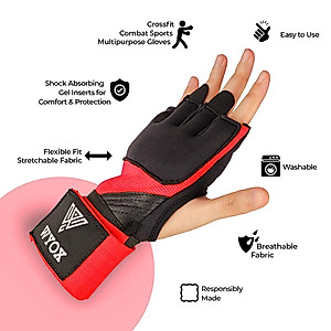 WYOX Gel Premium Hand Wraps for Boxing Gloves, Quick 80cm Wrist Wraps, Padded Knuckle Boxing Wraps for Men, Women, Muay Thai Hand Wraps, MMA Kickboxing Martial Arts Inner Glove (Red, S-M)