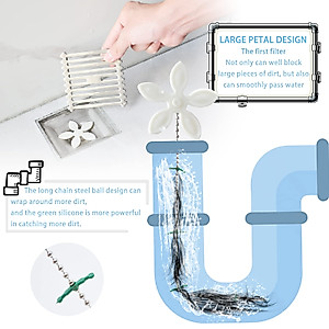 15 Pack Flower Shape Shower Drain Sink Remover Hair Filter Chain Hook - Catcher Strainer Hair Snare for Bathroom, Kitchen, Bathtub