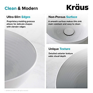 Kraus KCV-204 GWH Ceramic Above Counter Round Bathroom Sink, 13 x 13 x 4.38 Inches, White