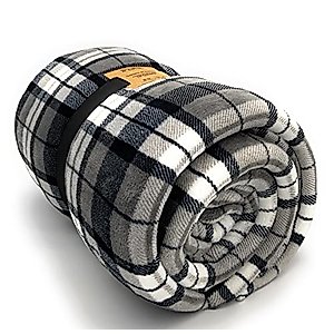 Victoria's Secret Pink Plush Soft Sherpa Blanket, Gray Plaid