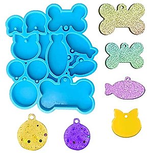 11 Cavities Silicone Dog Bone Shaped Tag Mold Cat Tag Fish Mold Keychain Pendant Clay Mold Pet Dog Tag Resin Molds Circle Round Pendant Epoxy Casting Mould for DIY Homemade Crafts Making
