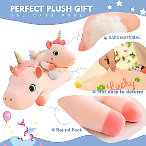 NXNYNZ Unicorn Plush Stuffed Animals for Girls, 51.1in Soft Cute Pink Unicorn Body Pillow Plushie Toys with Wings Birthday Gifts for Kids Boys