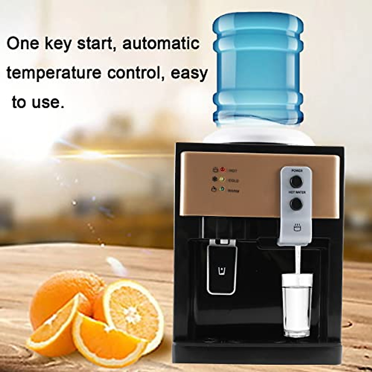 YILIKISS Top Loading Countertop Water Cooler Dispenser, Room Temperature, Hot & Cold Water Dispenser, Holds 3 & 5 Gallon Bottles, Mini Desktop Table Electric Drinking Machine