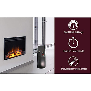 Cambridge 23 Inch 5118 BTU Freestanding Electric Fireplace Heater Insert for Vacant Chimney Fireplaces with Realistic Flames, 7.5-Hour Timer, Remote Control, Charred Logs and Grate, Black
