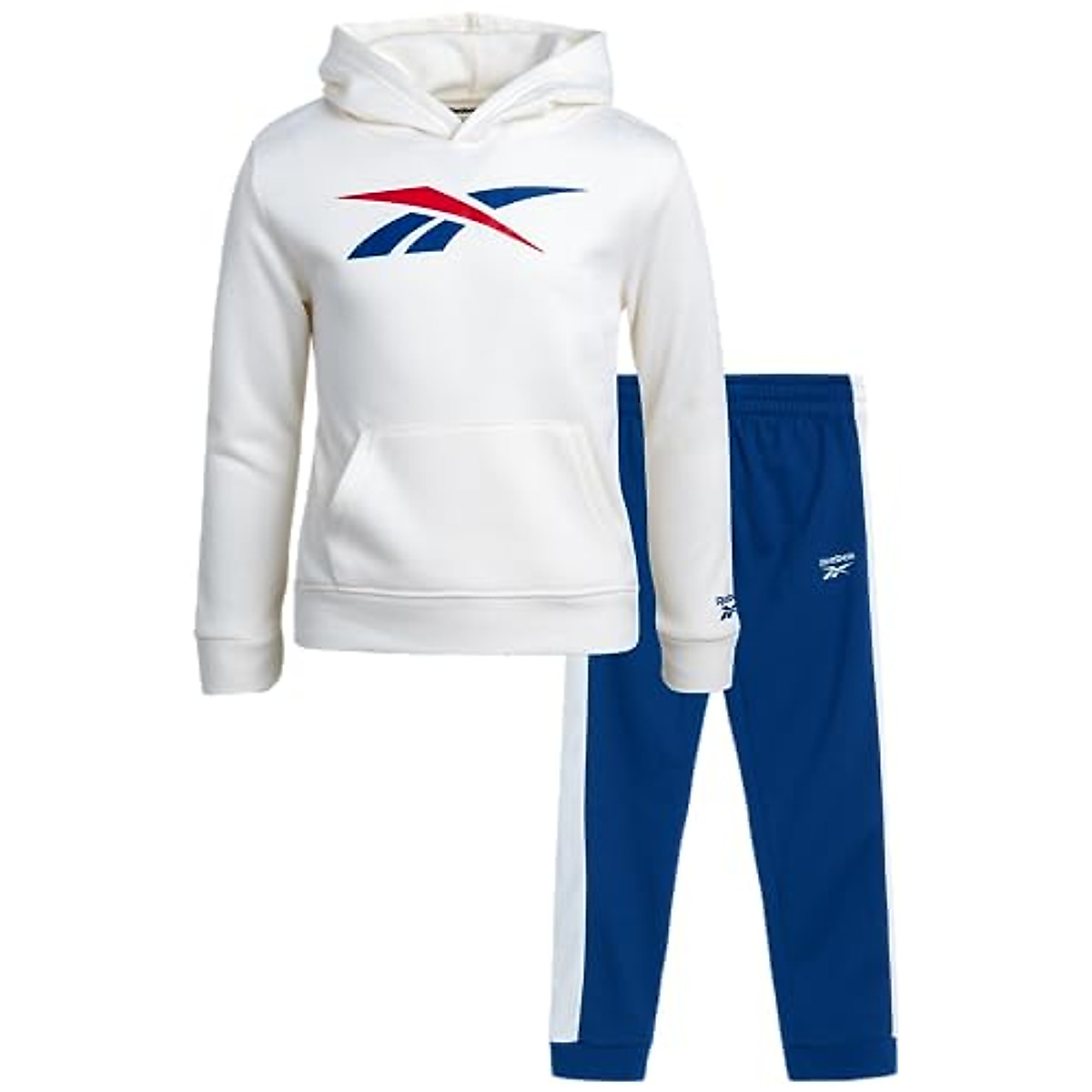 Reebok Baby Boys' Active Sweatsuit - 2 Piece Fleece Hoodie Sweatshirt and Jogger Sweatpants - Clothing Set Toddler/Boy, 2T-7, Size 7, Chalk