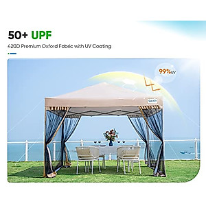 Quictent 10'x10' Pop up Canopy Tent with Netting, Outdoor Instant Portable Gazebo Ez up Screen House Room Tent -Fully Sealed, Waterproof & Sand Bags Included (Tan)