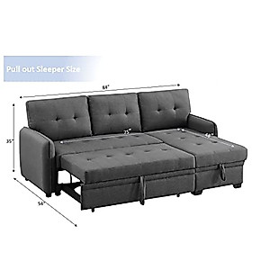 INFINI FURNISHINGS Reversible Storage Chaise Lounge 84" Wide Sectional Sofa with Pull Out Sleeper Bed, Dark Gray
