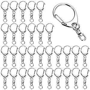 Roctee 50 pcs Lobster Clasp Key, Keychain Clip, Swivel Clasps Lanyard Snap Hook, DIY Crafts Key Chain, Lobster Claw Clasp (Silver)