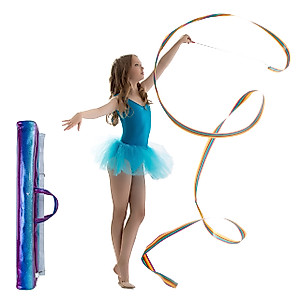Talltoise Twirling Baton Bag Case with Shoulder Strap - 30 inch (78cm) Rainbow Sparkle Case for Majorette Marching Band, Gymnastics Carry bag - Complete with Rainbow Dance Ribbon Streamer