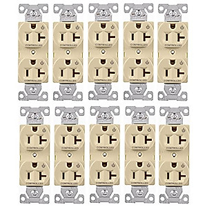 Eaton 5362CDV Arrow Hart Dual Control Heavy Duty Industrial Grade Duplex Receptacle, Auto-grounding, #14-10 AWG, 20A, Flush, 125V, Ivory, Brass, High-Impact Nylon face, 5-20R, 2-Pole (10-Pack)