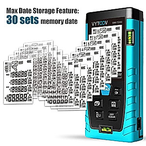 Laser Measure VYTOOV 196Ft Laser Distance Meter 2 Bubble Levels M/Ft/in Switching Laser Measurement Tool Measuring Distance, Area, Volume, Pythagoras, Large Backlit LCD, IP54 Dustproof & Waterproof