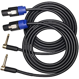 CESS-133-6f Right-Angle 6.35mm 1/4 Inch TS Plug to Speakon Plug Speaker Cable, 2 Channel, Durable Heat-Shrink Protected Metal Housing (6 Feet)