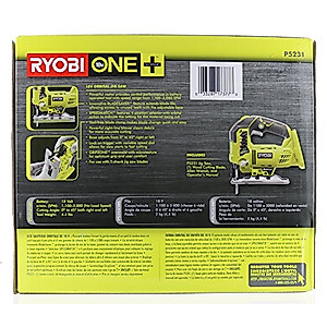 RYOBI One+ P5231 18V Lithium Ion Cordless Orbital T-Shaped 3,000 SPM Jigsaw (Battery Not Included, Power Tool and T-Shaped Wood Cutting Blade Only)