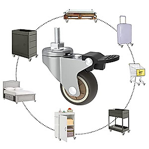 OK5STAR 1.5" Mini Caster Wheels with Brakes, 1/4"-20x1" Threaded Stem Low Profile TPR Castors Quiet Rolling for Small Cart Trolley Dolly Workbench Furniture Set of 4（fit 6mm to 6.35mm）