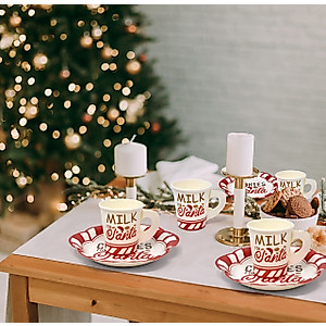 Gift Boutique 24 Disposable Xmas Santa Milk & Cookies Cup & Saucers Set 7 Oz Paper Mug with Handle 7" Scallop Shaped Saucer Plate for Tea Hot Cocoa Chocolate Coffee Mugs Holiday Xmas Dinner Supply