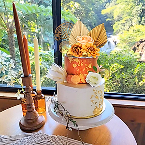 10PCS Boho Cake Topper Flower Cake Topper Gold Palm Leaves Cake Decorations with Artificial Cotton Rose Ginkgo Leaves and Balls for Birthday Party Wedding Baby Shower Boho Themed Party Supplies