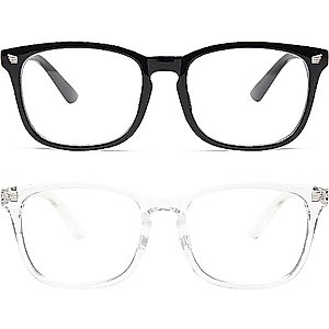 livho 2 Pack Blue Light Blocking Glasses, Computer Reading/Gaming/TV/Phones Glasses for Women Men,Anti Eyestrain & UV Glare (Light Black+Clear)
