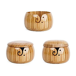 Pannow Bamboo Yarn Bowl, Knitting Yarn Bowls with Holes, Handmade Craft Knitting Bowl Storage Knitting and Crocheting Accessories Kit Organizer, 6 x 3 Inch