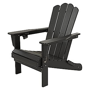 doubob Folding Adirondack Plastic Outdoor Patio HDPE Weather Resistant Fire Pit Chairs for Deck Backyard Lawn Garden, Extra Large, Black
