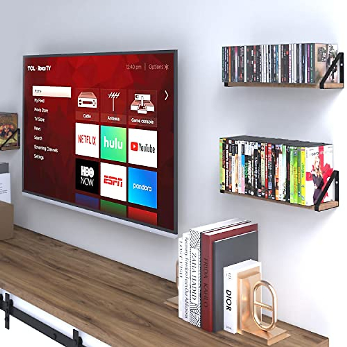 Wallniture Ponza Floating Shelves for Wall, Laundry Room and Bathroom Storage Shelf Unit Set of 3, Natural Burned Rustic Wood Wall Decor with Metal Floating Shelf Bracket