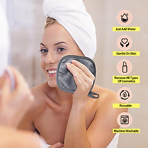 HOMEXCEL Makeup Remover Cloth 12 Pack,Reusable,Washable Ultra Soft Facial Cleansing Pads For All Skin Types,5 X 5 In,Grey