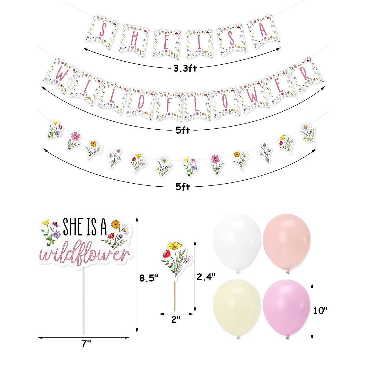 Sinasasspel Wildflower Baby Shower Decorations She Is A Wildflower 1st Birthday Party Banner Cake Cupcake Toppers Summer Flowers Daisy Lavender Leaves Baby Girl Shower Party Decor Supplies